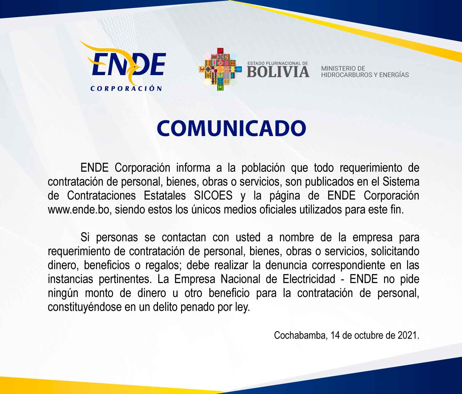 Empresa Nacional de Electricidad Bolivia | ENDE CORPORACIÓN